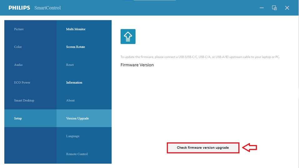 How to perform a firmware update via Philips SmartControl Software?