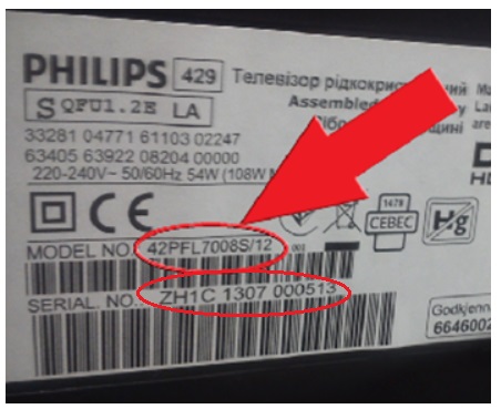How to find the model and serial number of a Philips TV?